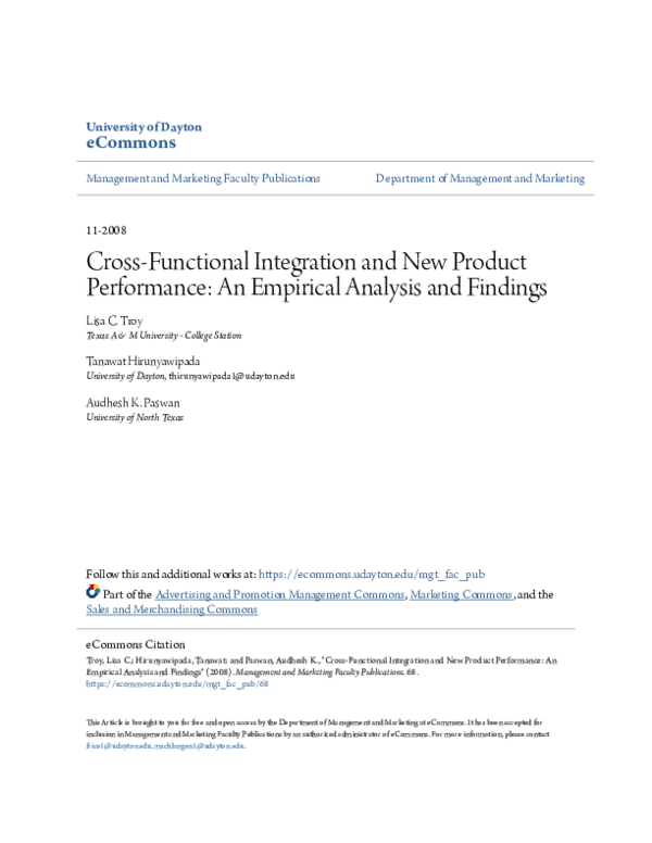 (PDF) Cross-Functional Integration and New Product Performance: An ...