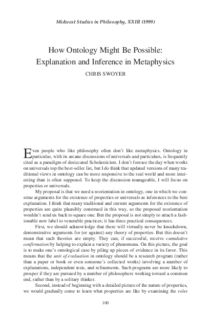 (PDF) How Ontology Might Be Possible: Explanation and Inference in ...