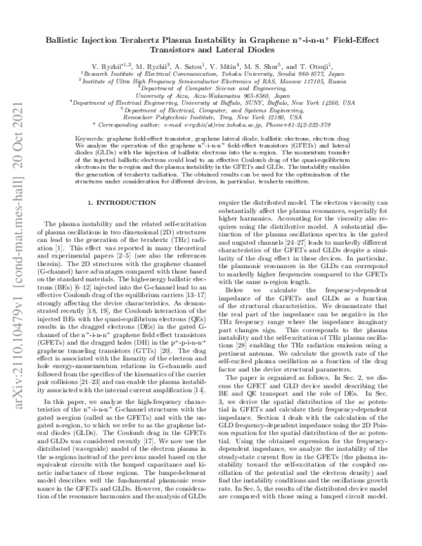 (PDF) Ballistic Injection Terahertz Plasma Instability in Graphene n+–i–n–n+ Field‐Effect ...