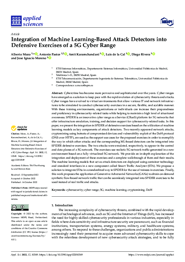 (PDF) Integration of Machine Learning-Based Attack Detectors into Defensive Exercises of a 5G ...