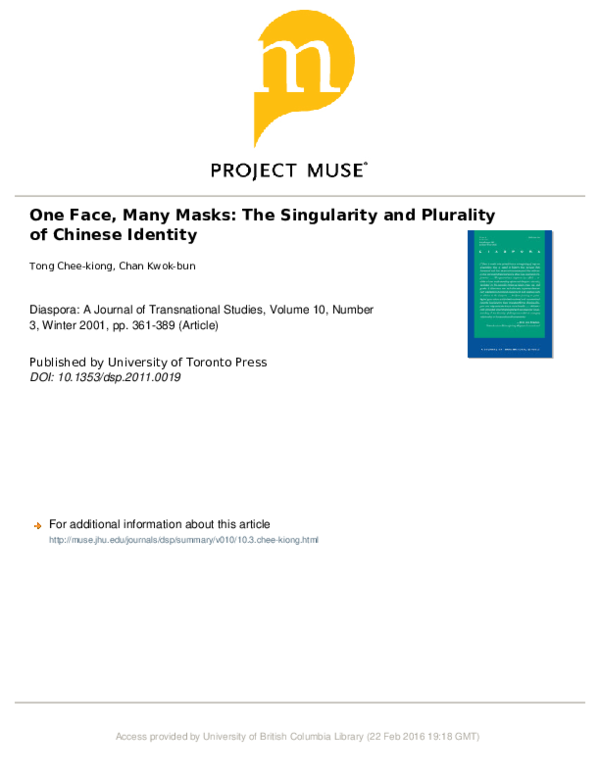 (PDF) One Face, Many Masks: The Singularity and Plurality of Chinese ...