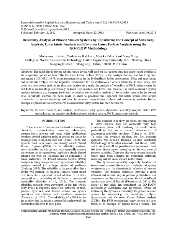 (PDF) Reliability Analysis of Phased Mission Systems by Considering the Concept of Sensitivity ...