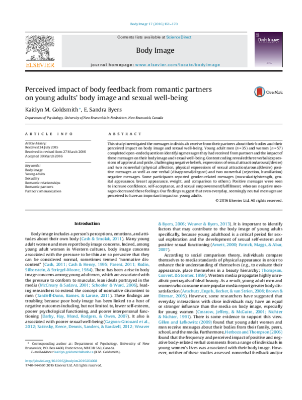 (PDF) Perceived impact of body feedback from romantic partners on young ...