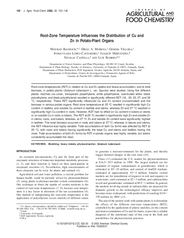 (PDF) Root-Zone Temperature Influences the Distribution of Cu and Zn in Potato-Plant Organs