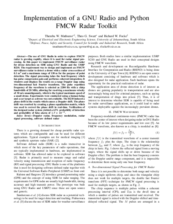 Pdf Implementation Of A Gnu Radio And Python Fmcw Radar Toolkit 5806