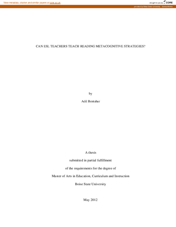 (PDF) Can ESL Teachers Teach Reading Metacognitive Strategies