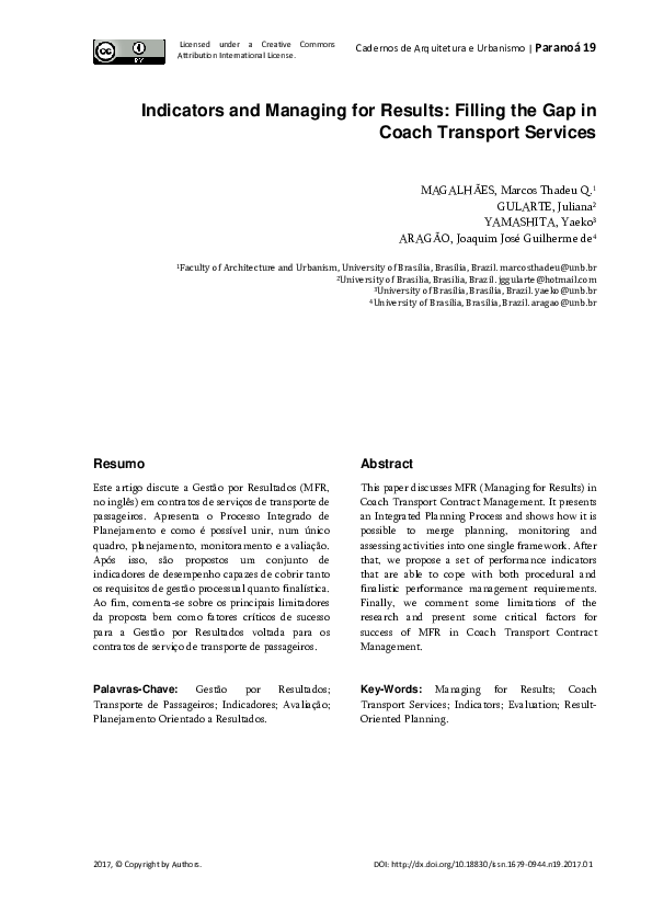 (PDF) Indicators and managing for results: filling the gap in Coach transport services