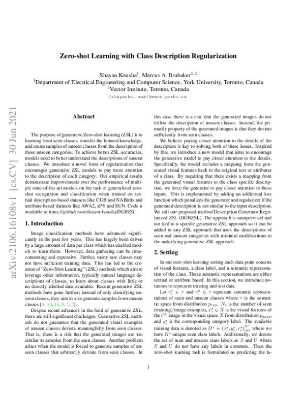 (PDF) Zero-shot Learning with Class Description Regularization