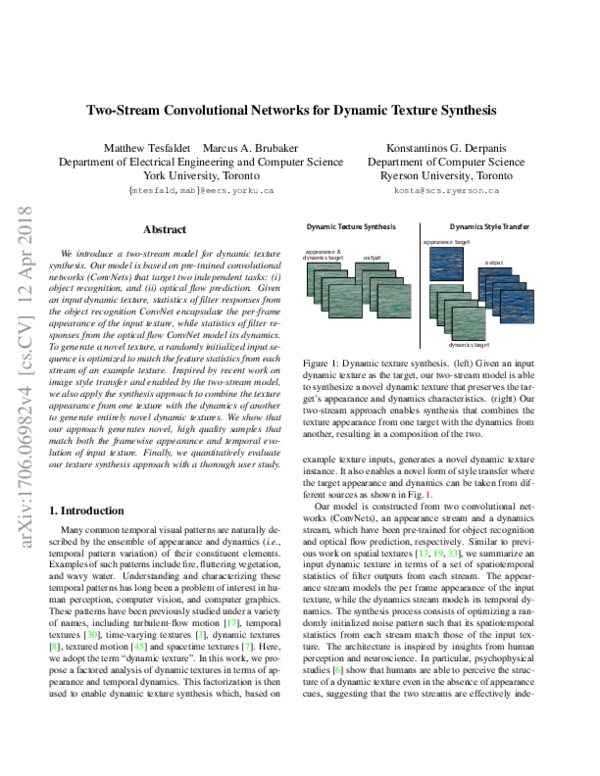 Pdf Two Stream Convolutional Networks For Dynamic Texture Synthesis