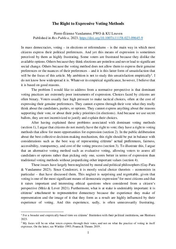 (PDF) The Right to Expressive Voting Methods