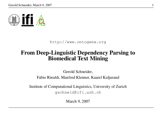 Pdf From Deep Linguistic Dependency Parsing To Biomedical Text Mining