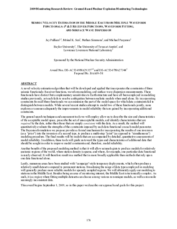 (PDF) Seismic velocity estimation in the Middle East from multiple waveform functionals: P & S ...