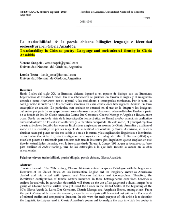 (PDF) La traducibilidad de la poesía chicana bilingüe: lenguaje e ...