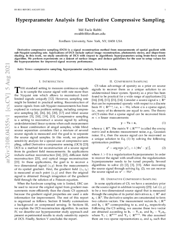 (PDF) Hyperparameter Analysis for Derivative Compressive Sampling