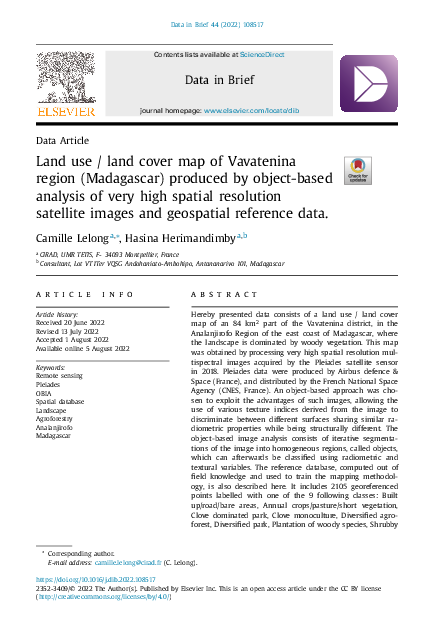 (PDF) Land use / land cover map of Vavatenina region (Madagascar) produced by object-based ...