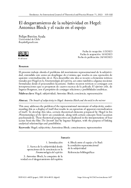 (PDF) El desgarramiento de la subjetividad en Hegel: Antonius Block y ...