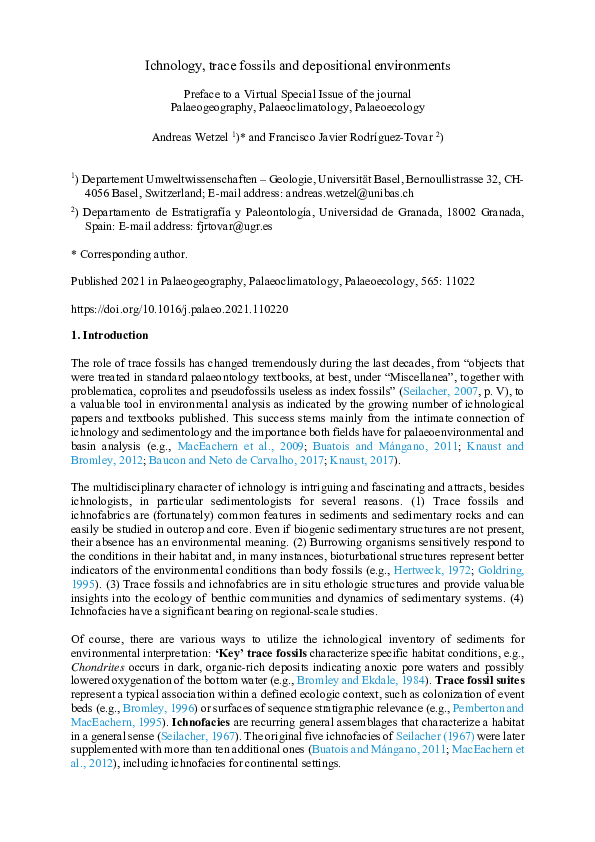 (PDF) Preface: Ichnology, trace fossils and depositional environments