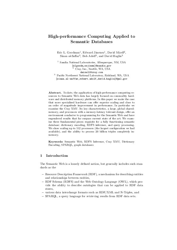(PDF) High-performance Computing Applied to Semantic Databases