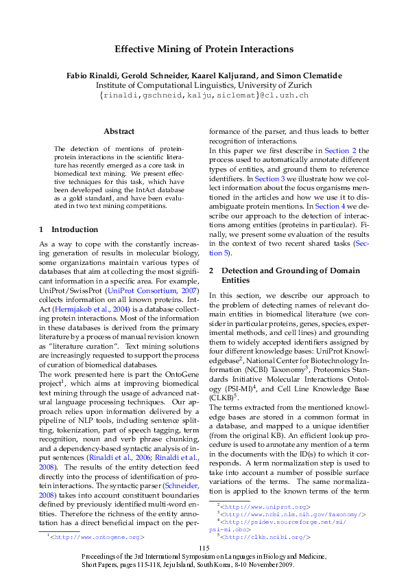 (PDF) Effective Mining of Protein Interactions