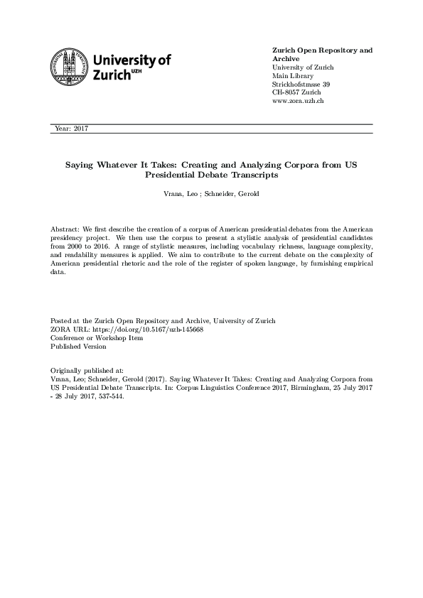 (PDF) Saying Whatever It Takes: Creating and Analyzing Corpora from US ...