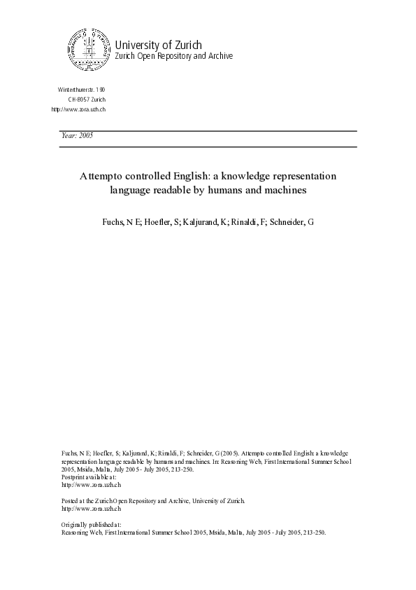 (PDF) Attempto Controlled English: A Knowledge Representation Language Readable by Humans and ...