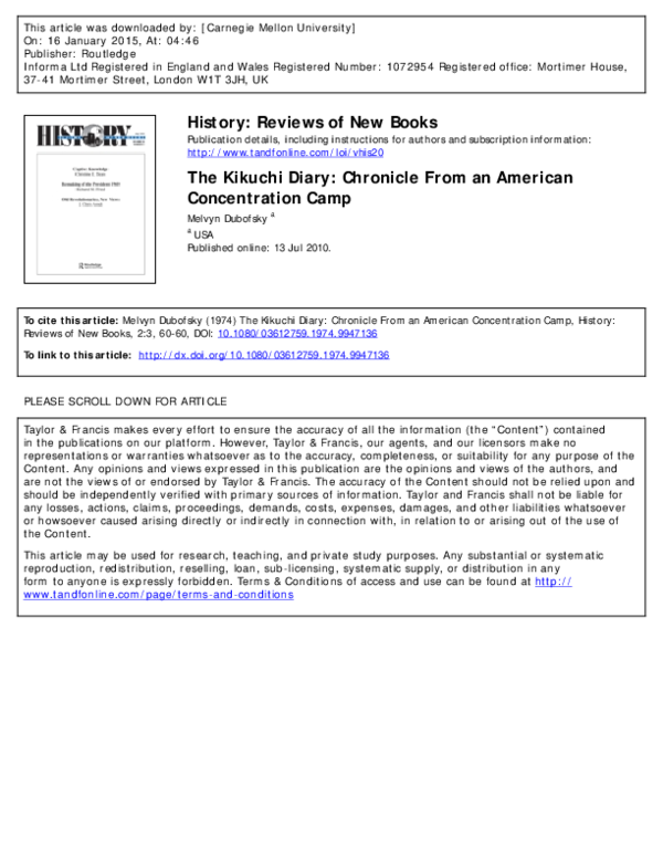 (PDF) The Kikuchi Diary: Chronicle from an American Concentration Camp: The Tanforan Journals of ...