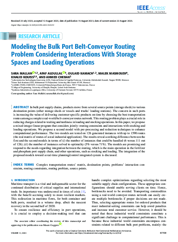 (PDF) Modeling the Bulk Port Belt-Conveyor Routing Problem Considering Interactions With Storage ...