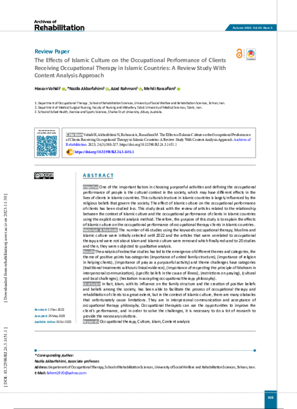 (PDF) The Effects of Islamic Culture on the Occupational Performance of ...