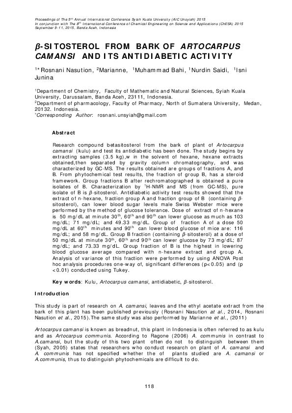 (PDF) Β-Sitosterol From Bark of Artocarpus Camansi and Its Antidiabetic ...