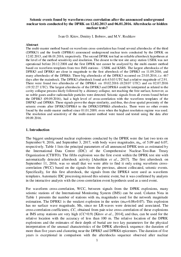 Pdf Seismic Events Found By Waveform Cross Correlation After The