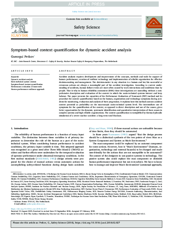 (PDF) Symptom-based context quantification for dynamic accident analysis