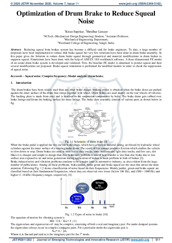 (PDF) Optimization of drum brake to reduce squeal noise
