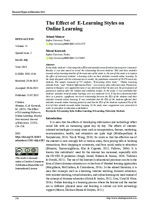 (PDF) The Effect of E-Learning Styles on Online Learning