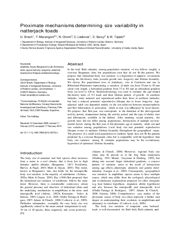 (PDF) Proximate mechanisms determining size variability in natterjack toads