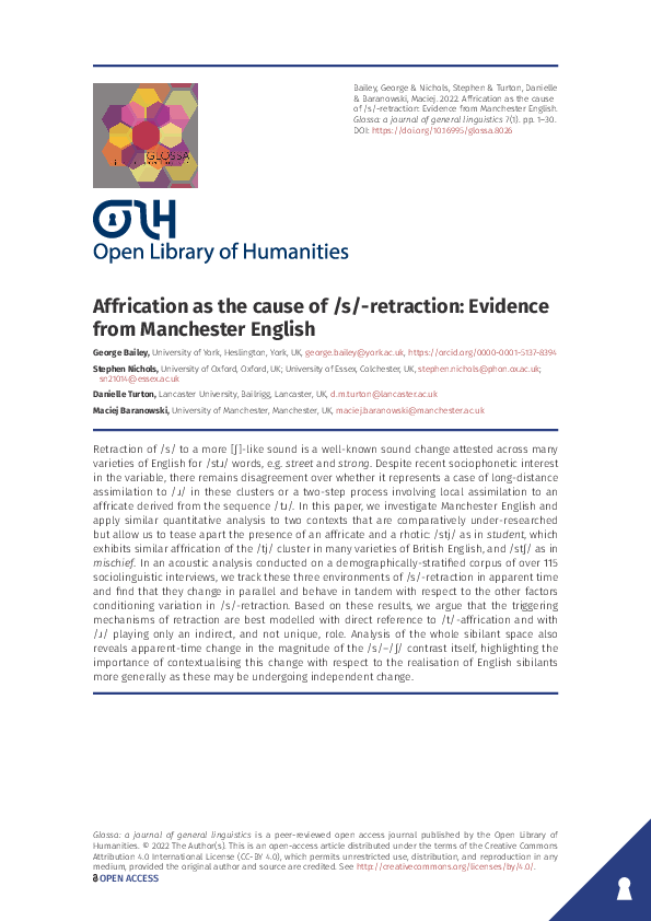 (PDF) Affrication as the cause of /s/-retraction: Evidence from ...
