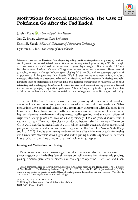 (PDF) Motivations for Social Interaction: The Case of Pokémon Go After ...