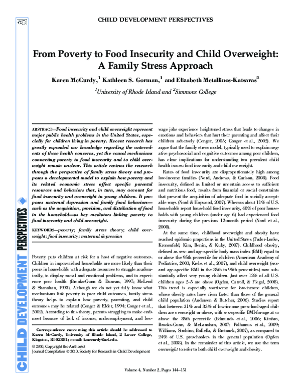 (PDF) From Poverty to Food Insecurity and Child Overweight: A Family ...