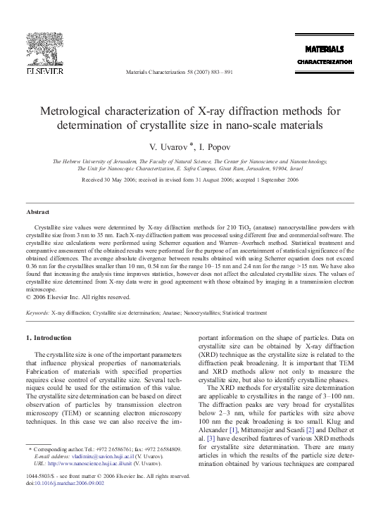 Pdf Metrological Characterization Of X Ray Diffraction Methods For