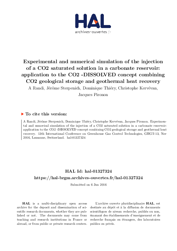 Pdf Experimental And Numerical Simulation Of The Injection Of A Co2
