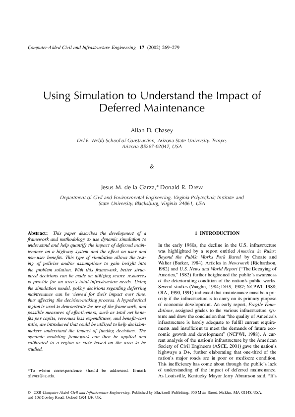 (PDF) Using Simulation to Understand the Impact of Deferred Maintenance
