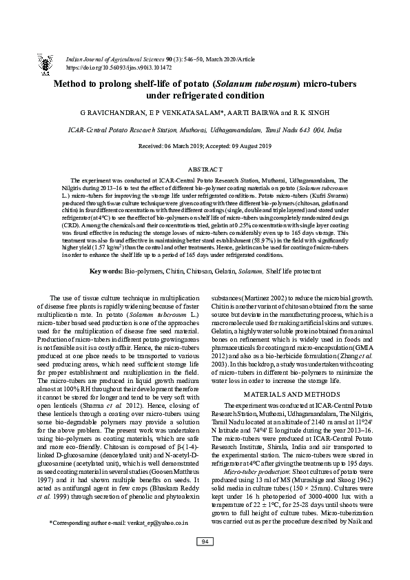 (PDF) Method to prolong shelf-life of potato (Solanum tuberosum) micro ...
