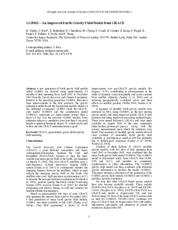 (PDF) GGM02 – An improved Earth gravity field model from GRACE