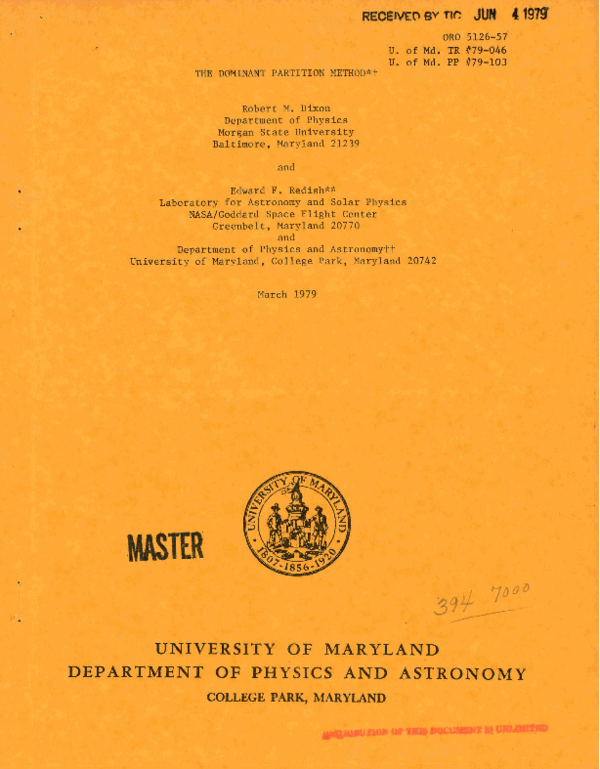 (PDF) The Dominant Partition Method*+