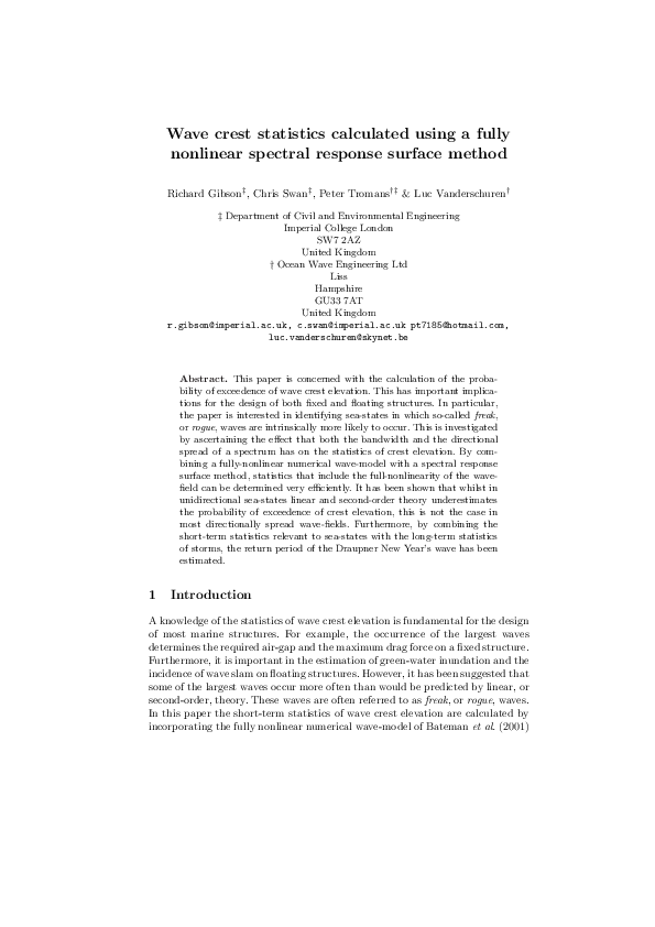 Pdf Wave Crest Statistics Calculated Using A Fully Nonlinear Spectral