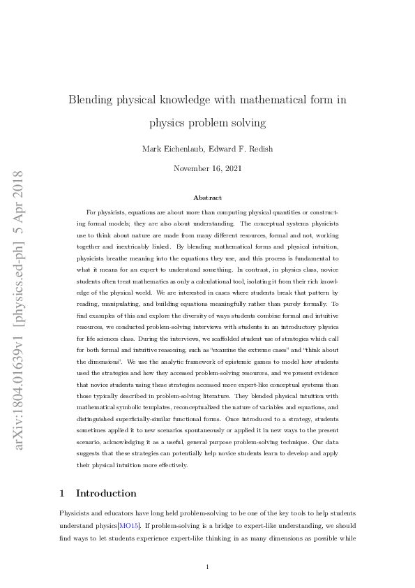 (PDF) Blending Physical Knowledge with Mathematical Form in Physics ...