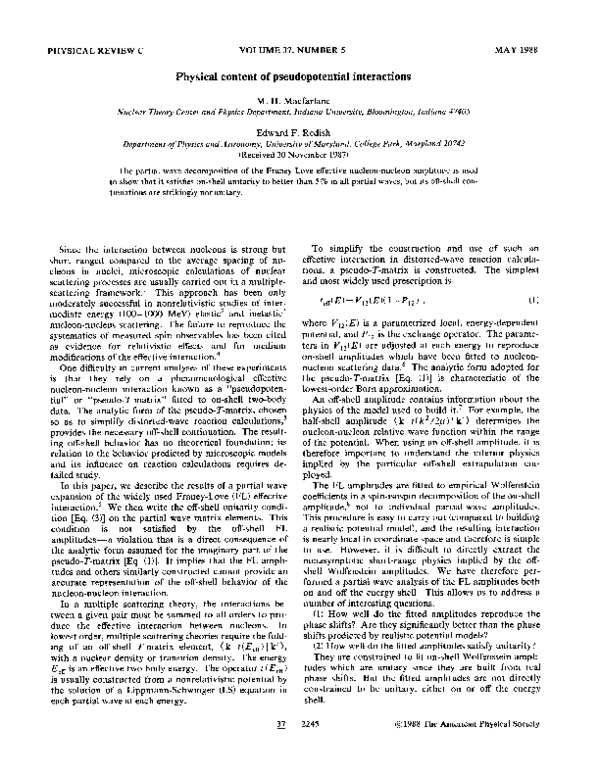 (PDF) Physical content of pseudopotential interactions