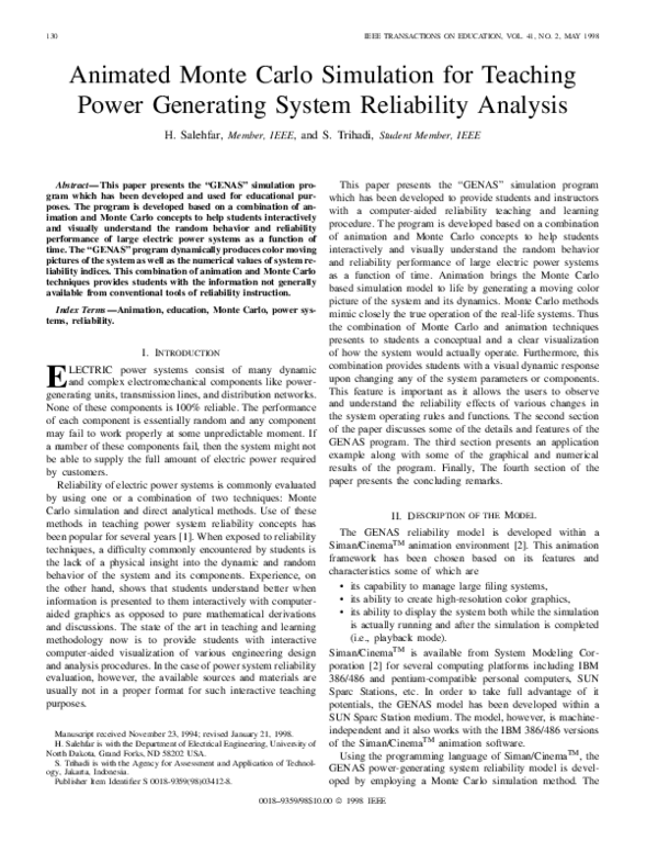 Pdf Animated Monte Carlo Simulation For Teaching Power Generating