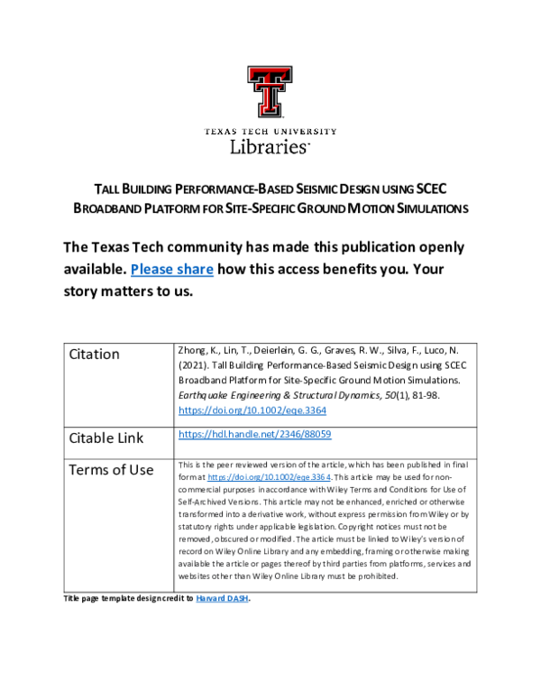 (PDF) Tall building performance‐based seismic design using SCEC ...