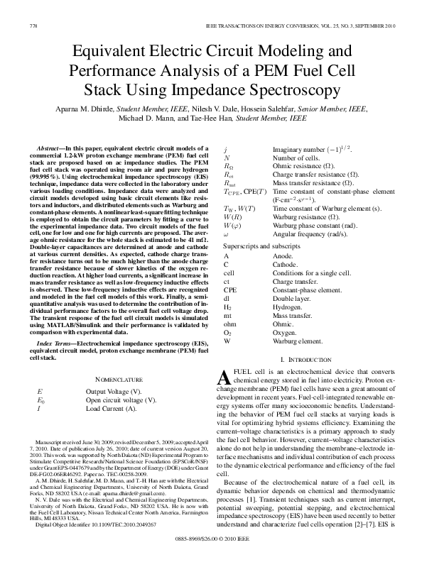 (PDF) Equivalent Electric Circuit Modeling and Performance Analysis of a PEM Fuel Cell Stack ...