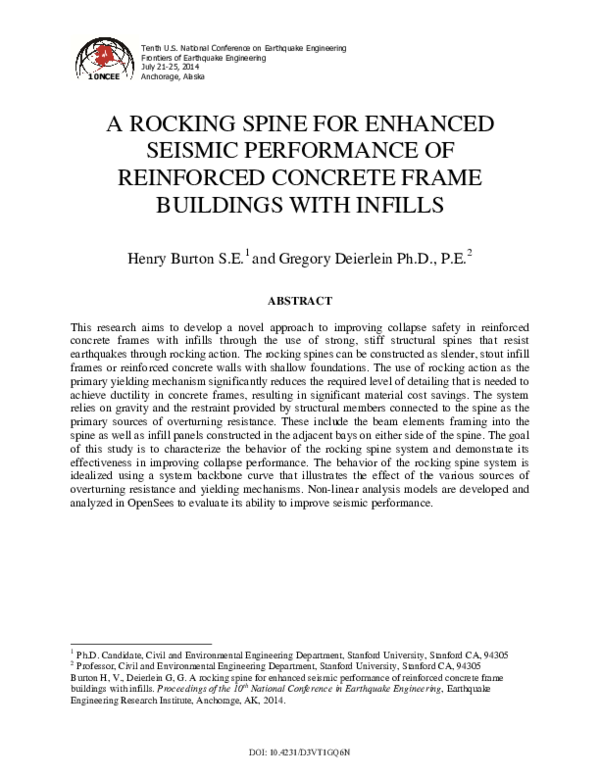 (PDF) Rocking Spine for Enhanced Seismic Performance of Reinforced Concrete Frames with Infills